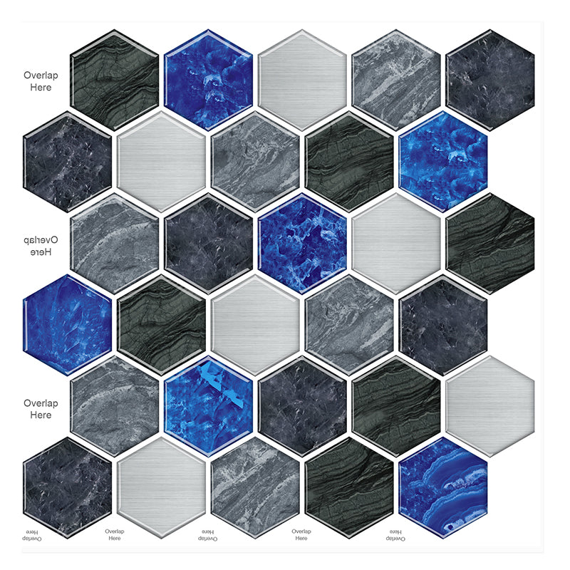 MT1227 - Hexagon Decals Peel And Stick Backsplash Tile , 12" x 12" Whi ...